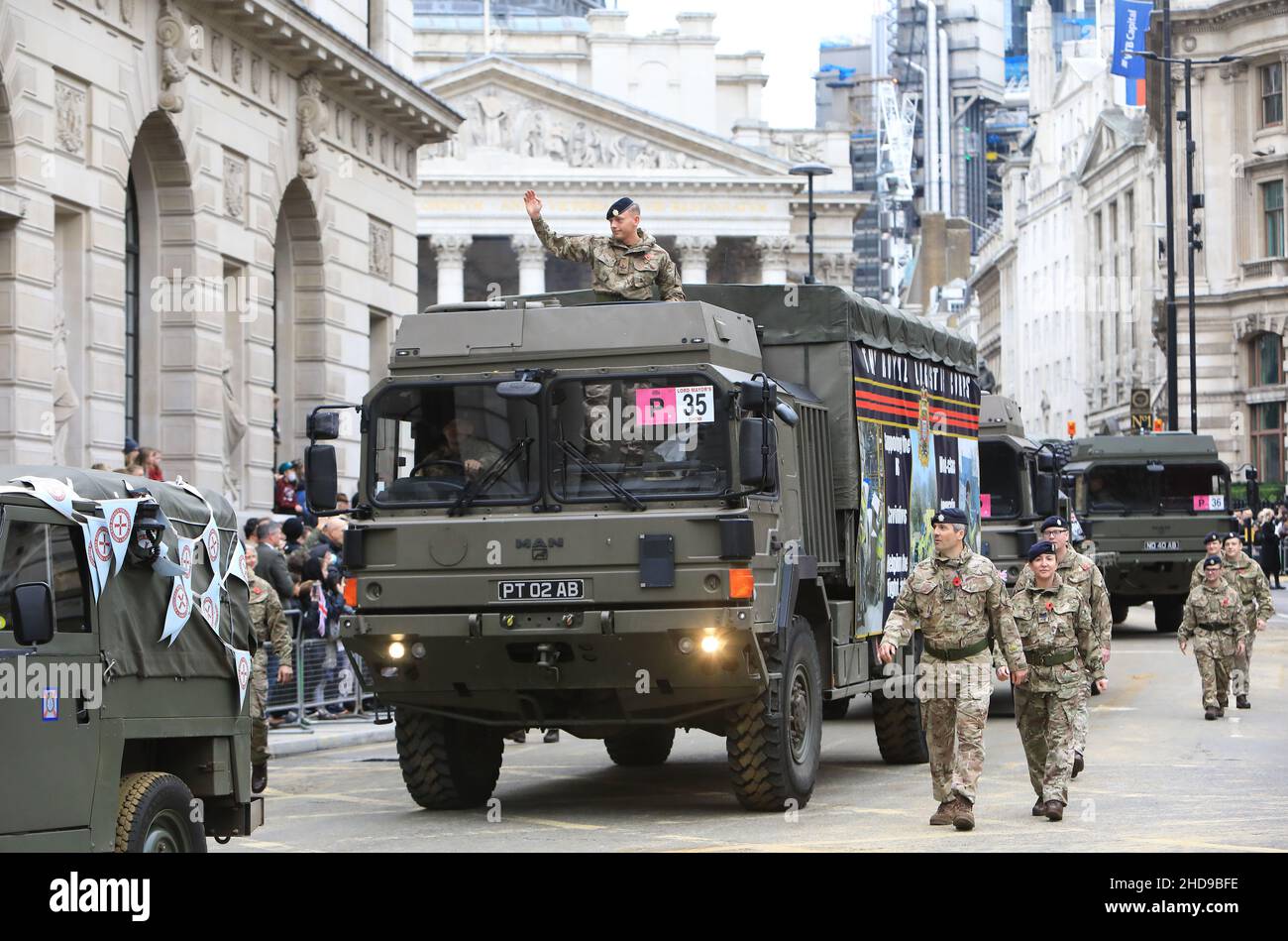 The trucks of the 151 Regiment Royal Logistic Corps, taking part in the ...