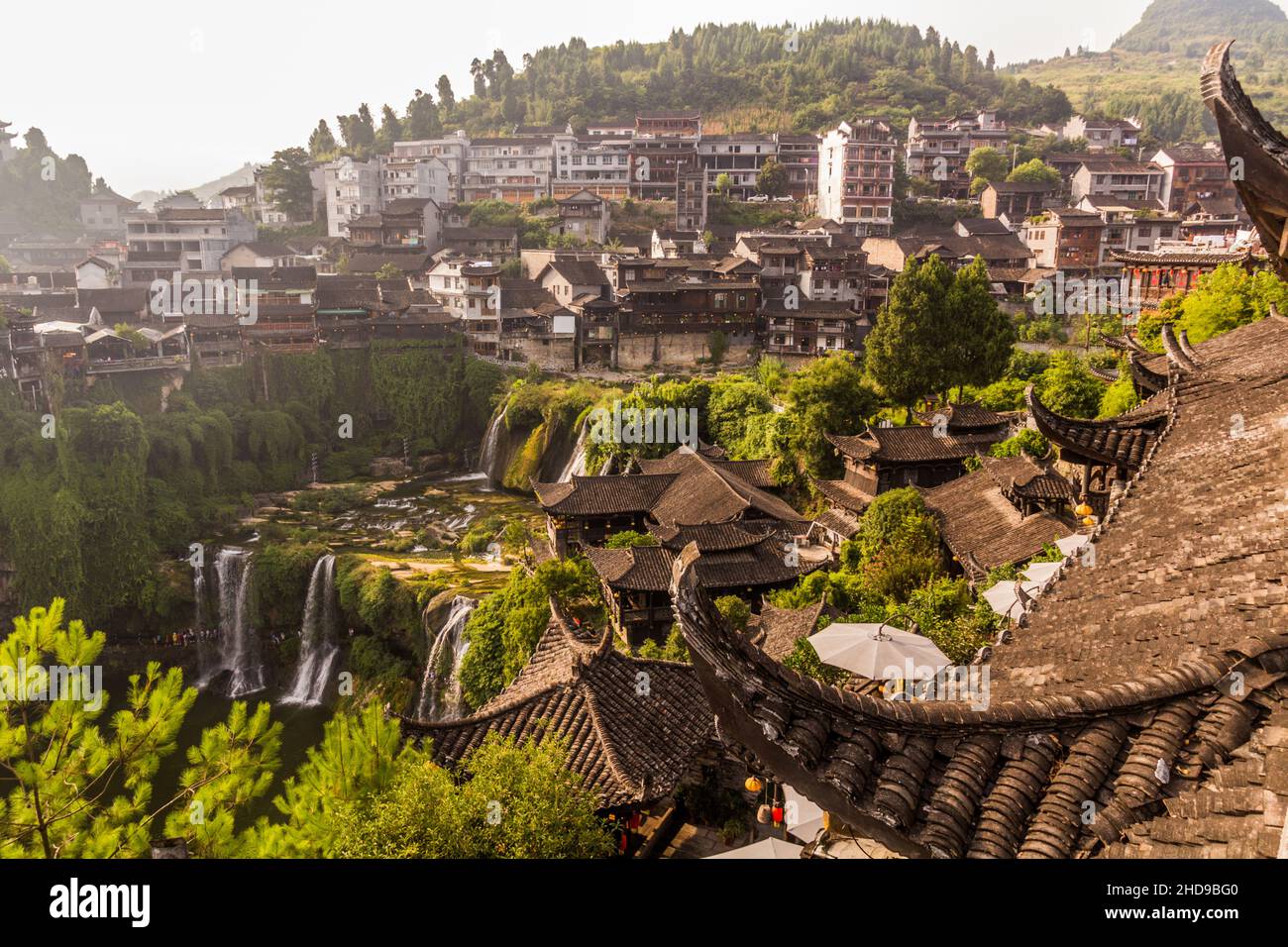 View of Furong Zhen town and waterfall, Hunan province, China Stock ...