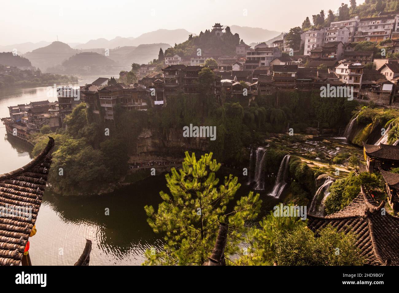 View of Furong Zhen town and waterfall, Hunan province, China Stock ...