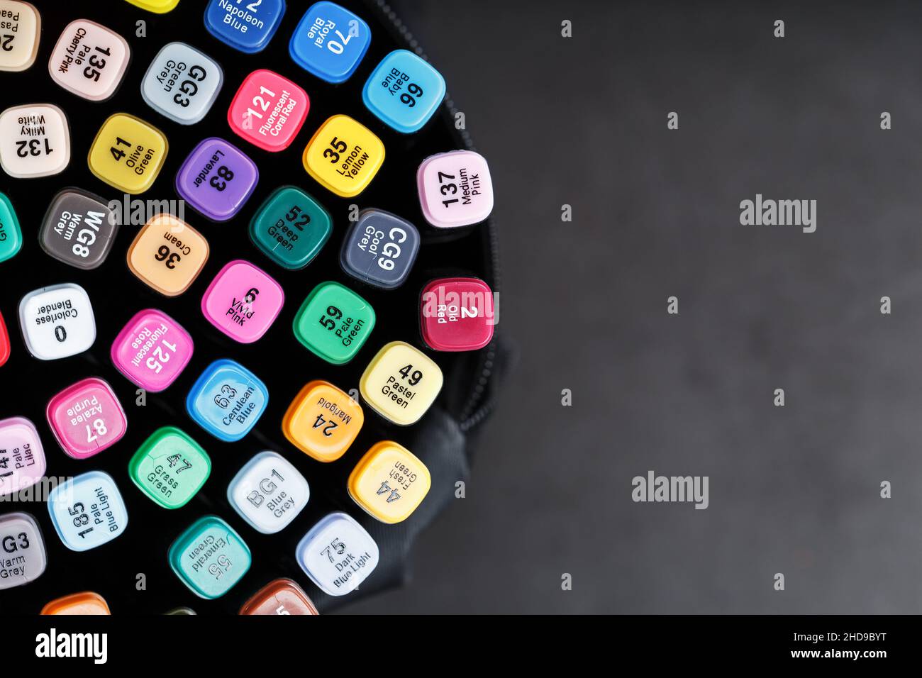 A set of markers for drawing in different colors for sketching with ...