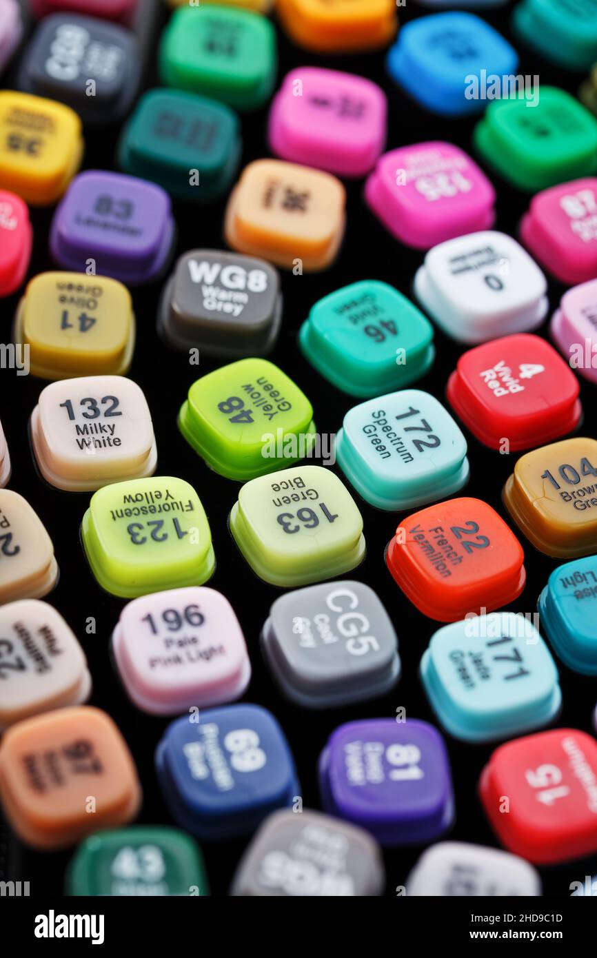 A set of markers for drawing in different colors for sketching with ...