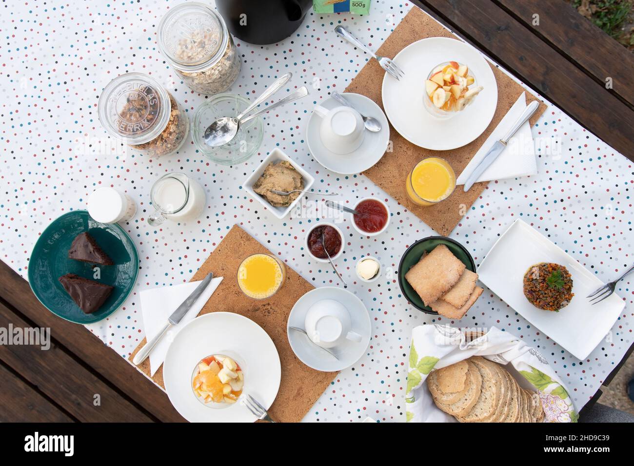 set table for vegan breakfast Stock Photo - Alamy