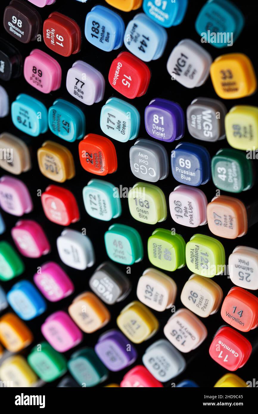 A set of markers for drawing in different colors for sketching with ...