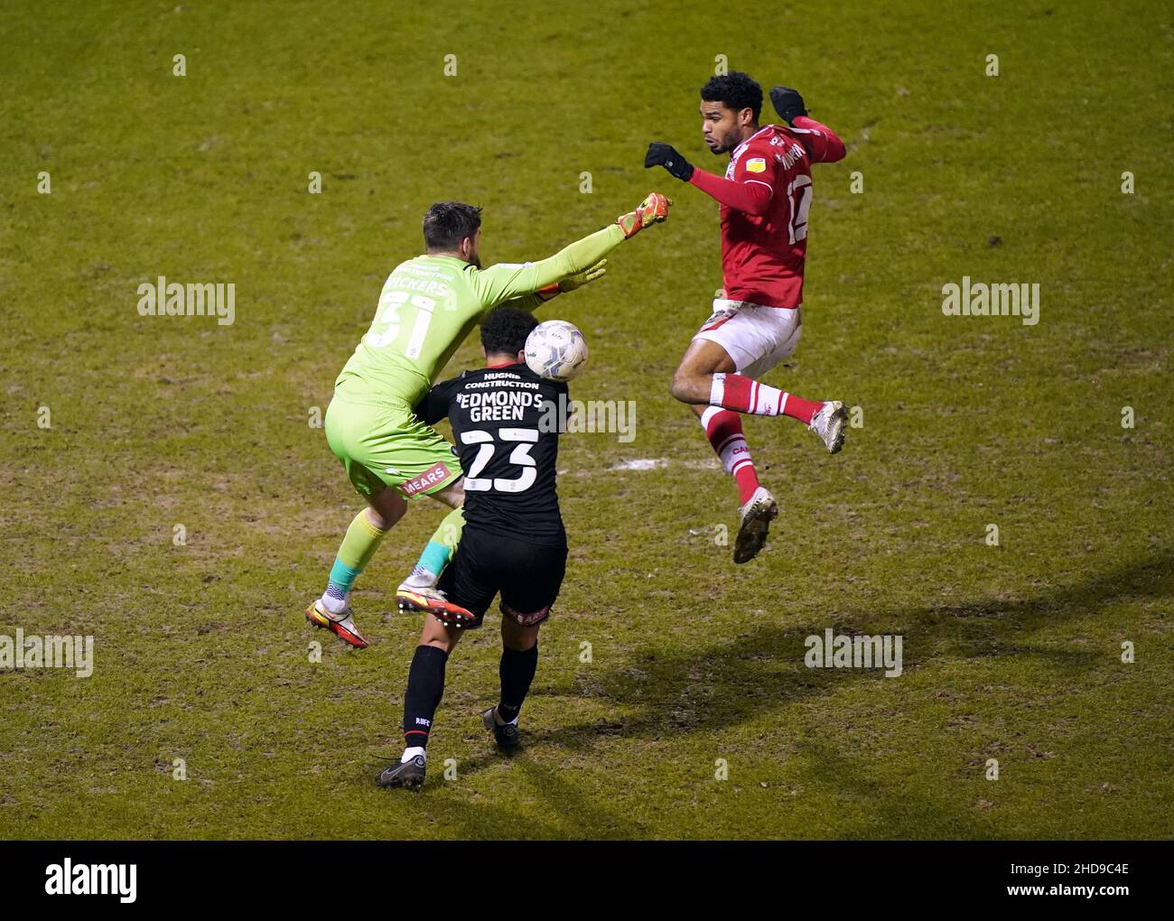 Rotherham United goalkeeper Josh Vickers and Rarmani Edmonds-Green ...