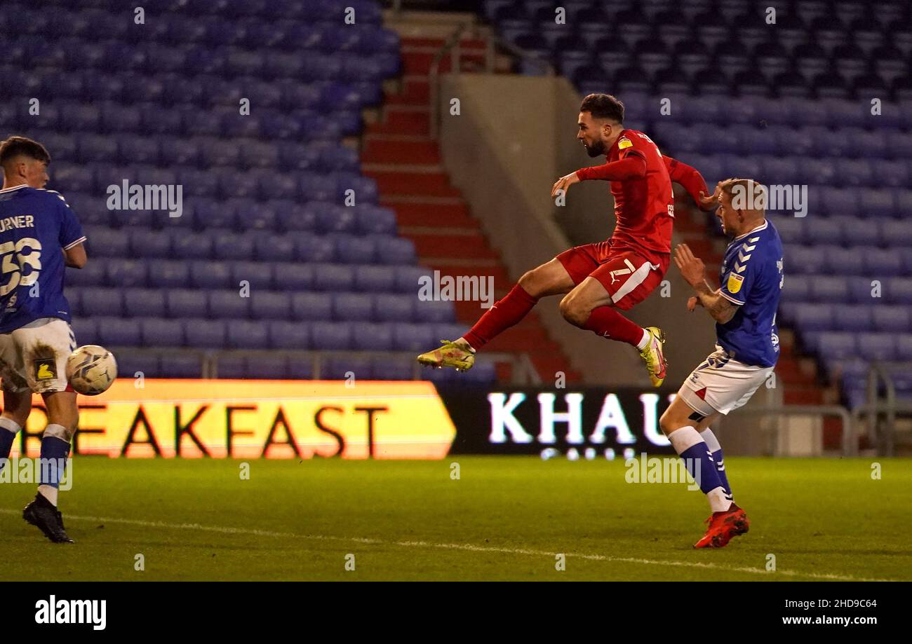 Wigan Athletic's Gwion Edwards scores their side's fifth goal of the ...