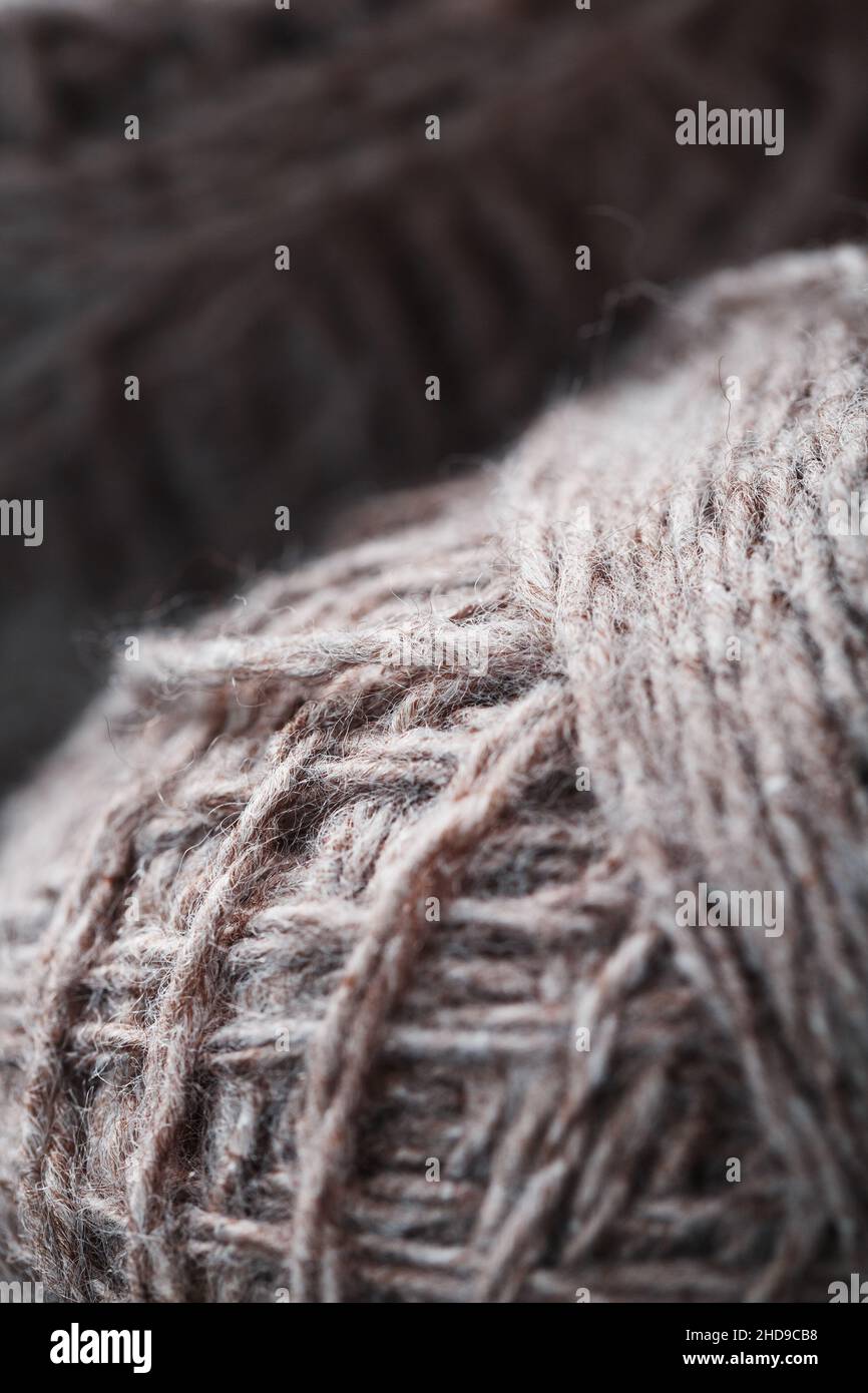 Light brown wool yarn made of threads in tangles. Needlework Stock ...