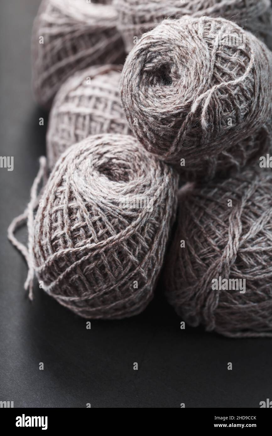 Light brown yarn made of natural sheep wool. Needlework Stock Photo - Alamy