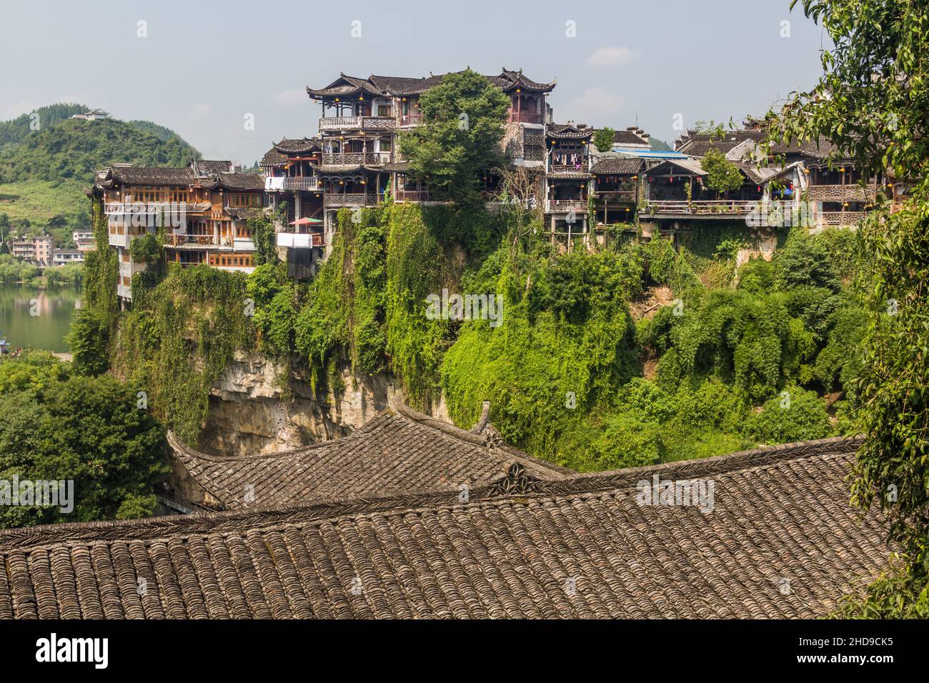 Houses on cliffs in Furong Zhen town, Hunan province, China Stock Photo ...