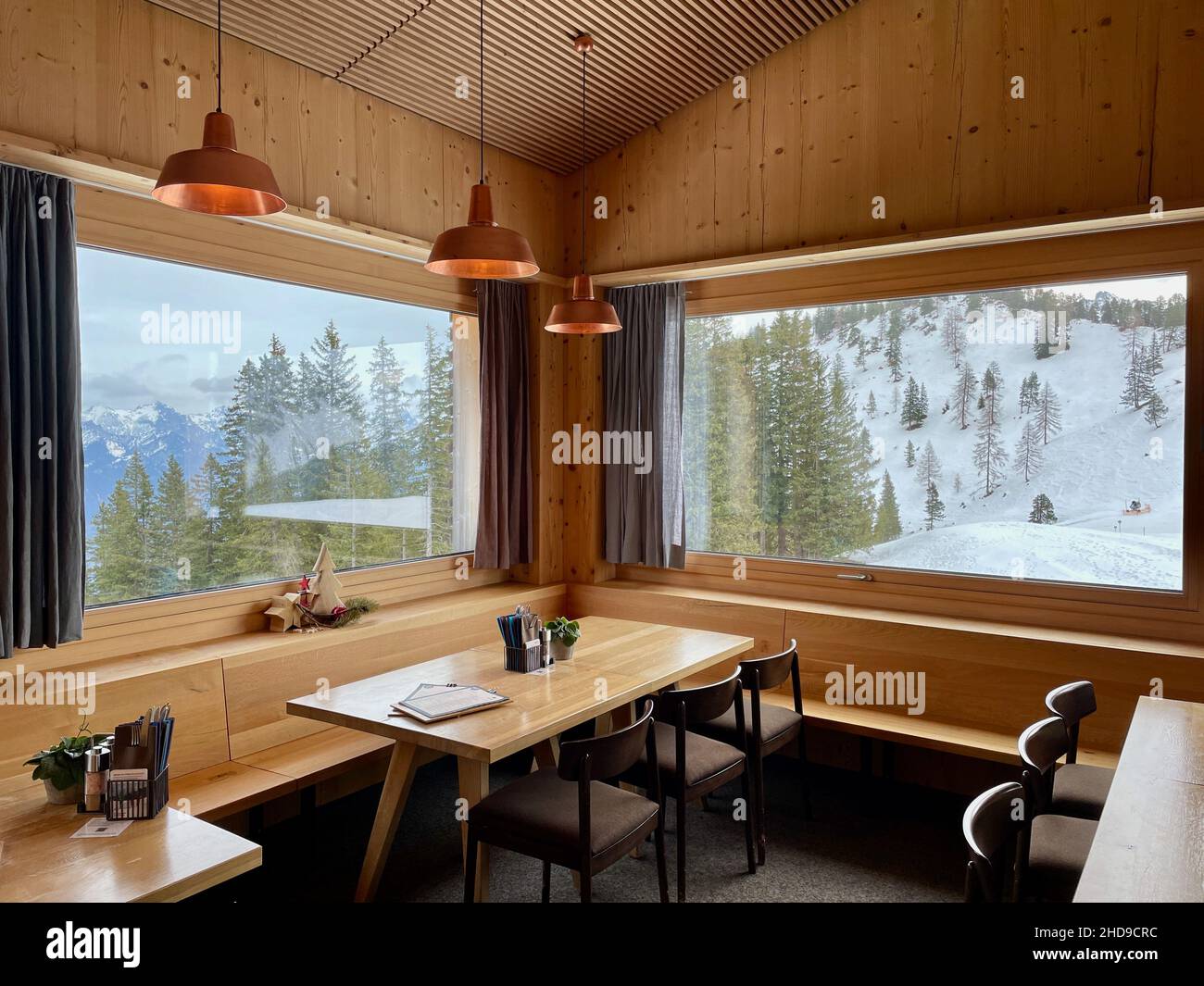 Brand, Austria, 3.01.2022. Wooden interior of modern mountain ...