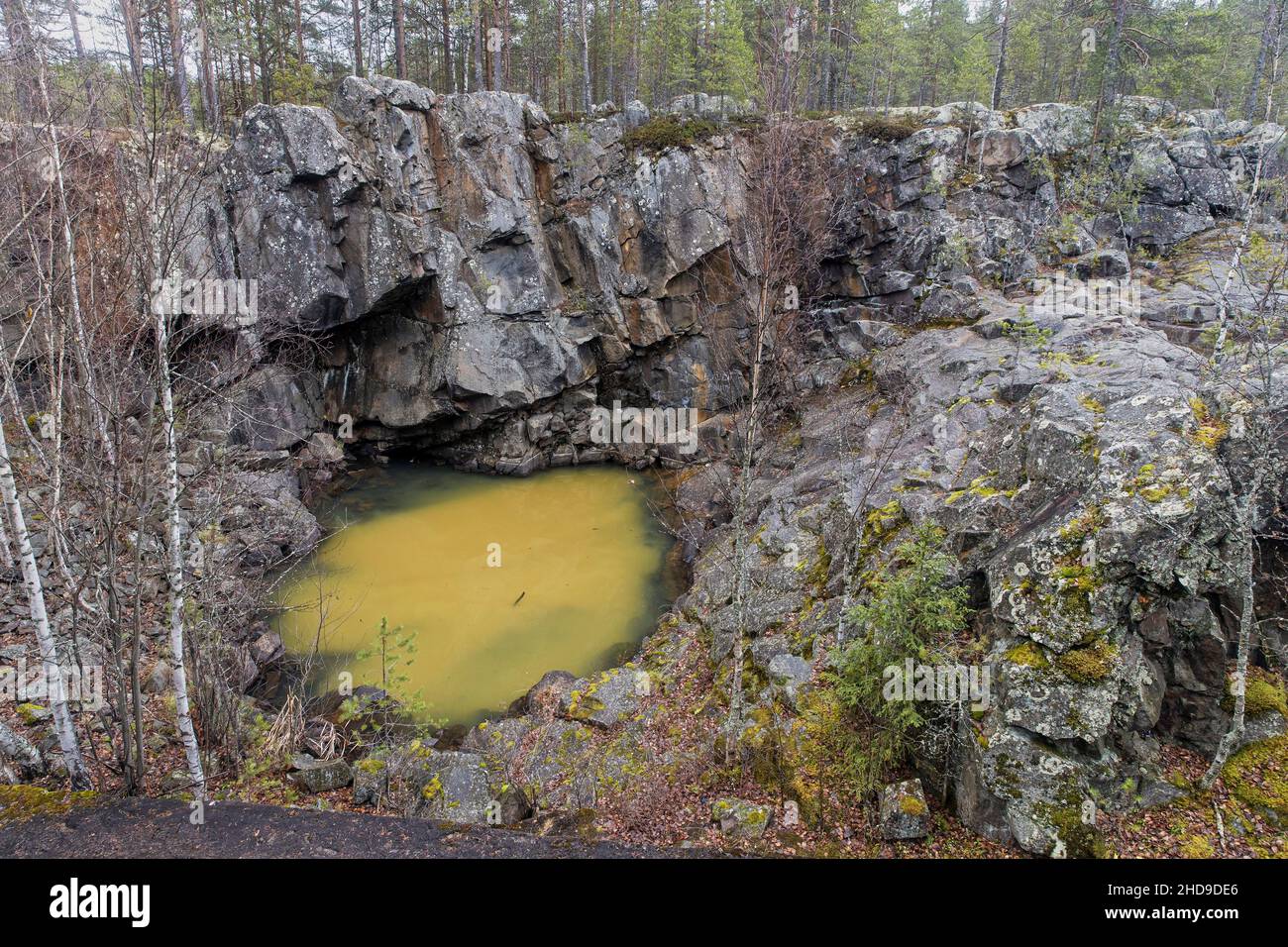 Rocks of extinct ancient paleo-volcano Girvas in Karelia, Russia Stock ...