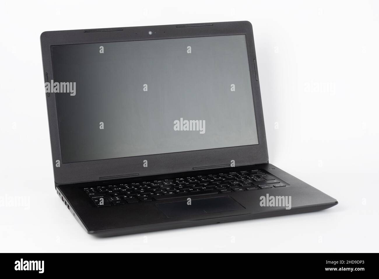 Modern, new office black laptop on white background, front view Stock ...