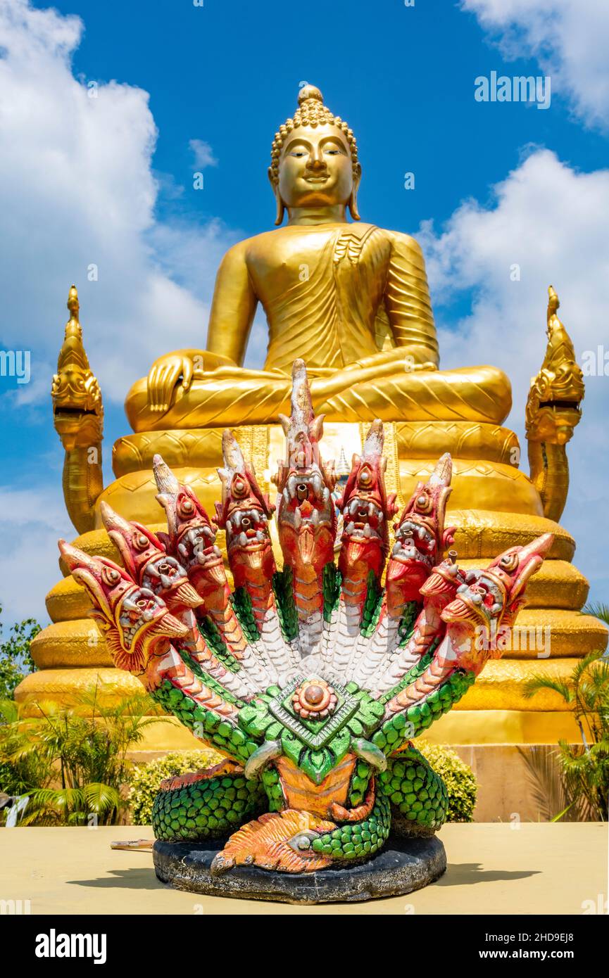 large golden statue of a buddha on the thailand island of phuket with ...