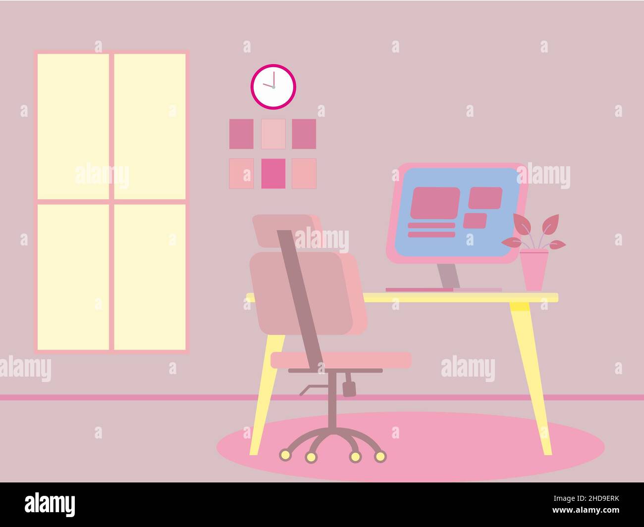 A 3d rendering of a room with beautiful interior, computer on the table ...