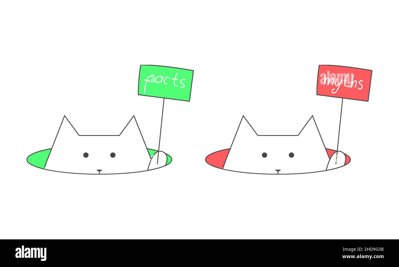 Characters Cartoon Cats with Text on Tablet, Myths or Facts Stock ...
