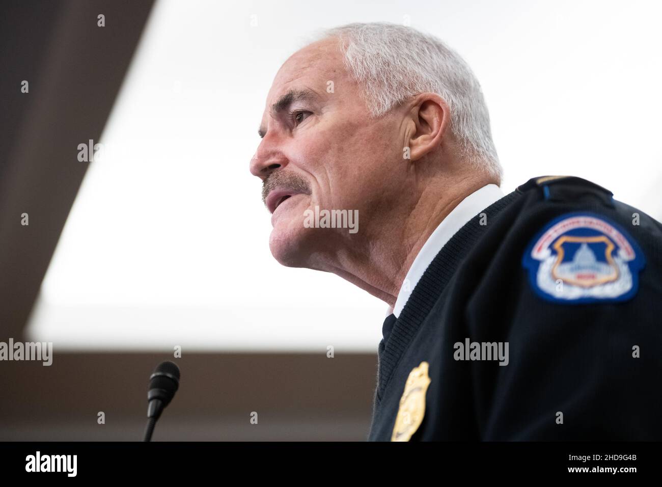 U.S. Capitol Police Chief Thomas Manger speaks to media during a press ...