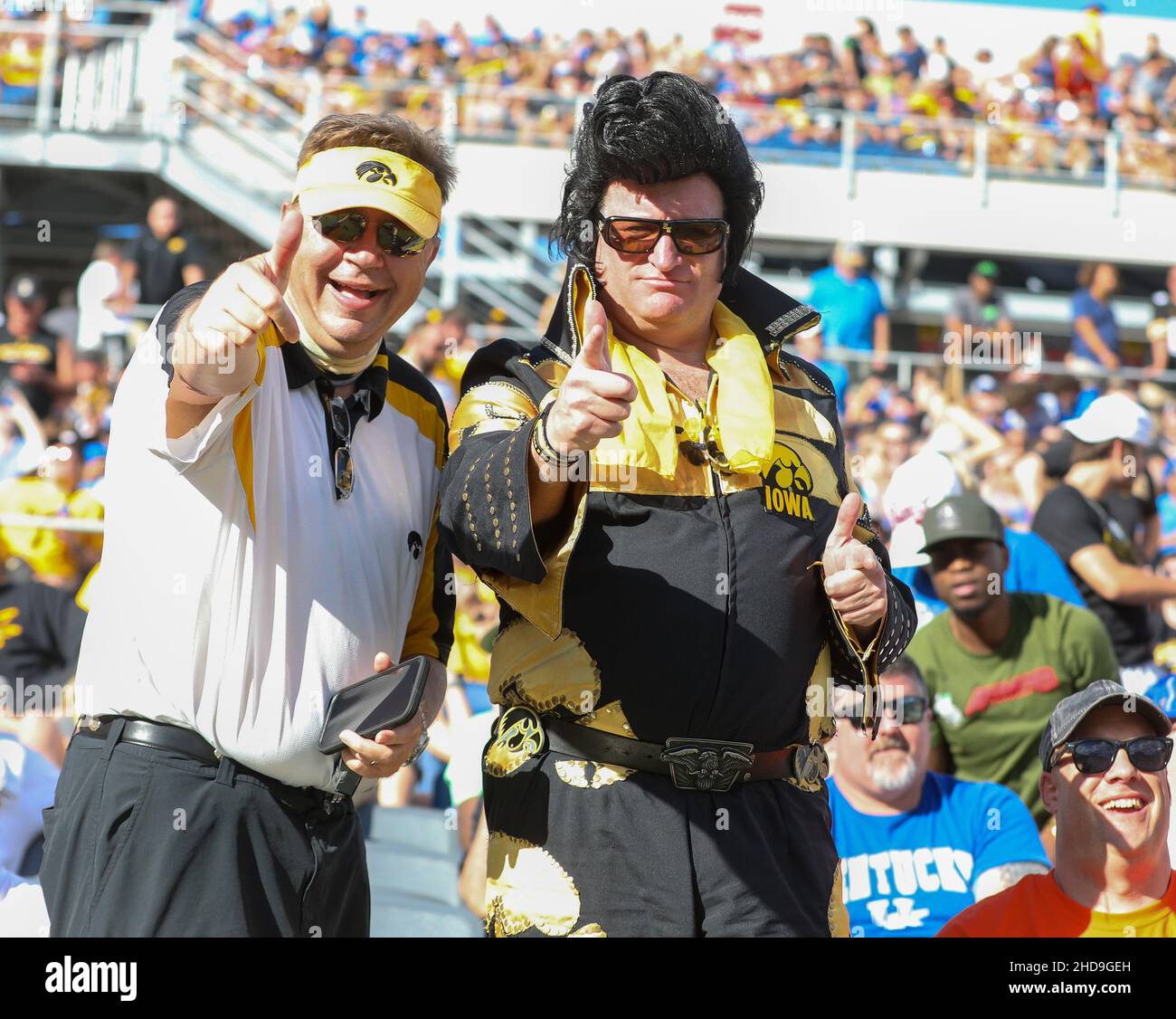 Orlado, FL, USA. 1st Jan, 2022. An Iowa fan dressed as Elvis in the ...