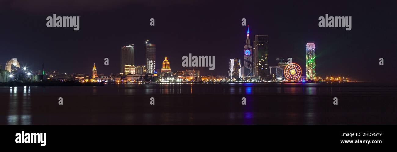Batumi, Georgia - 31 December, 2021: Beautiful night cityscape, view of ...