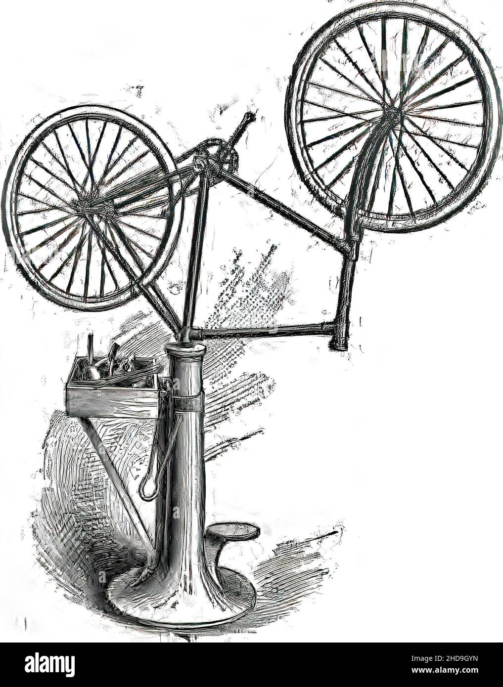 Closeup of the 19th-century bicycle detail and tires upside-down ...