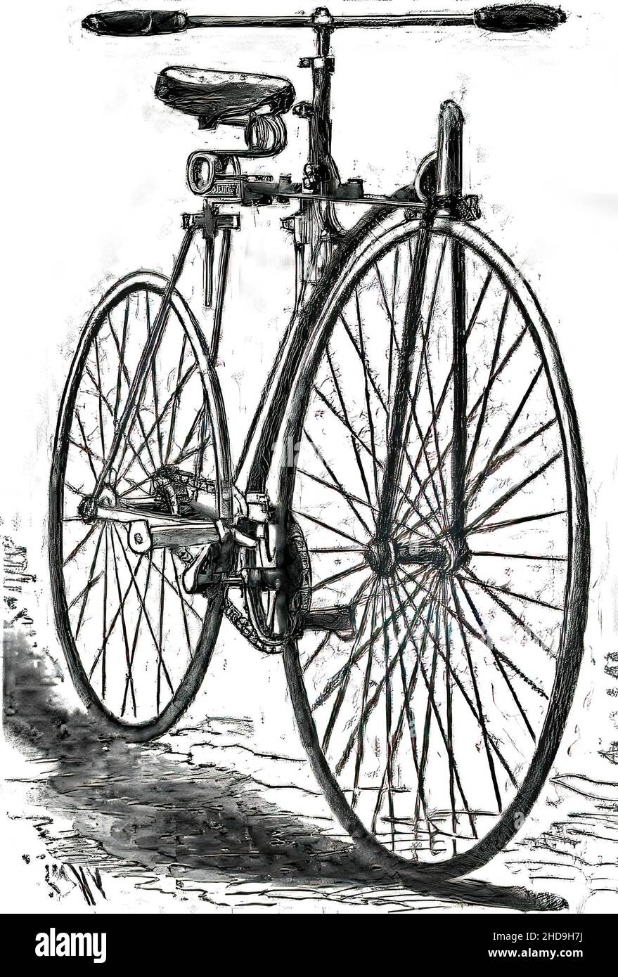 Closeup of the 19th-century bicycle detail and tires illustration ...