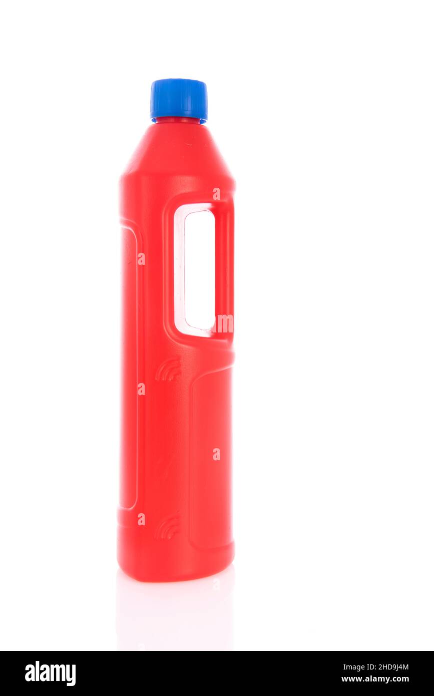Plastic red bottle with blue cap isolated over white background Stock ...