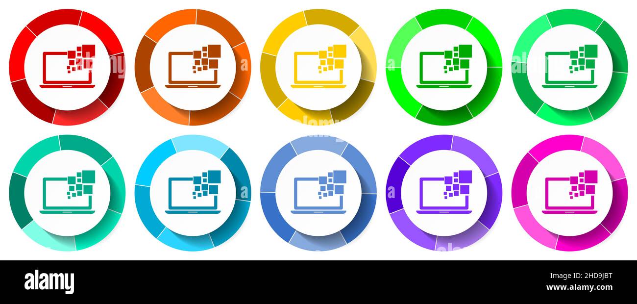 Notebook icon set, laptop, computer flat design vector illustration in ...