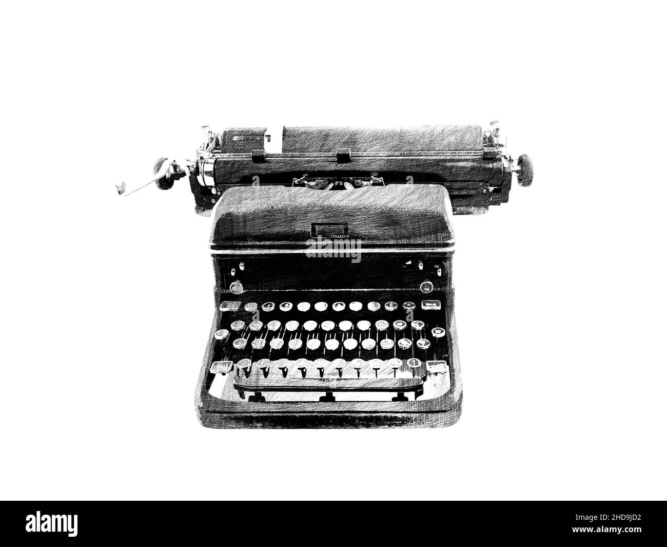 Vintage typewriter in artistic sketch effect black on white with copy ...