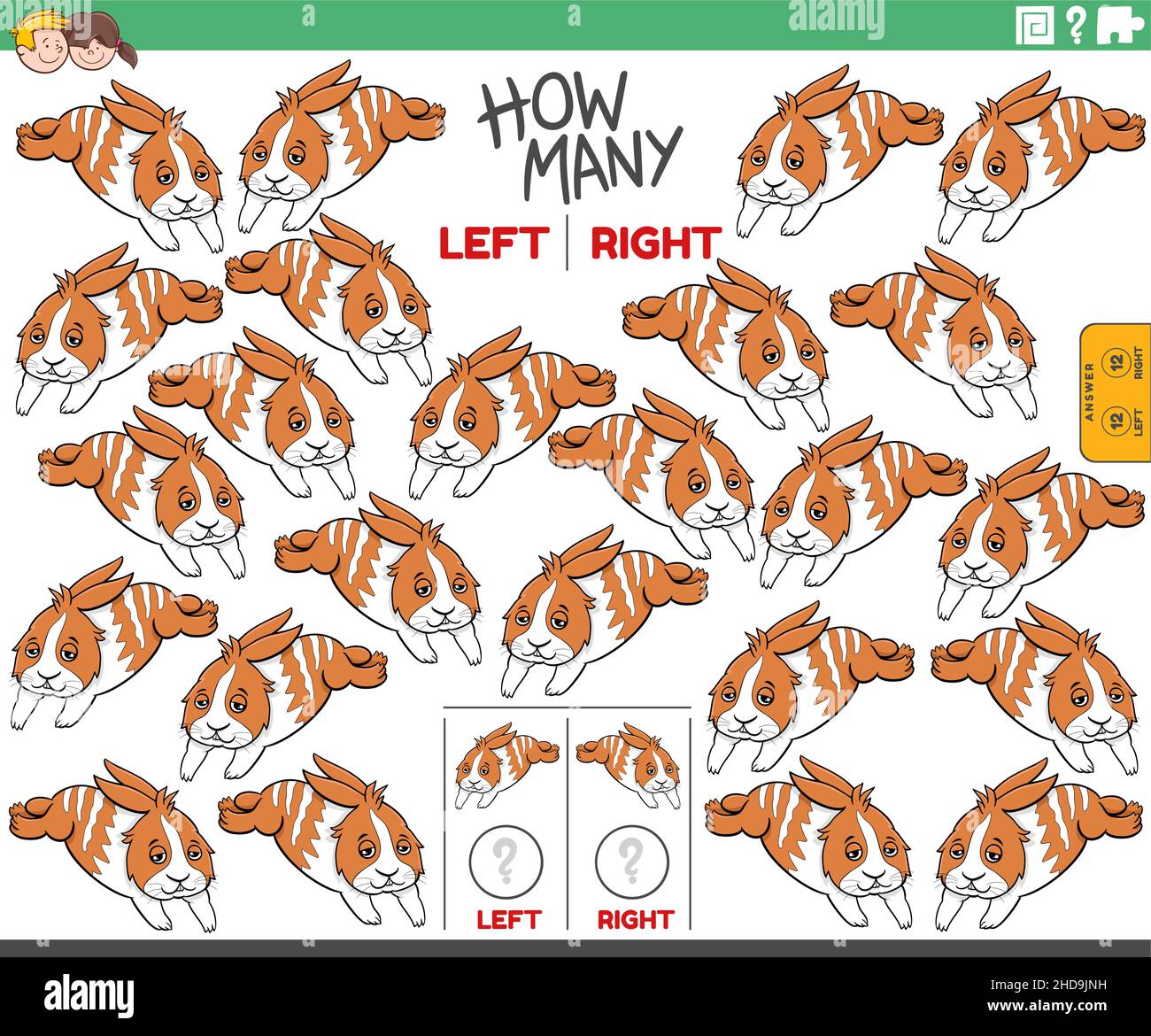 Cartoon illustration of educational task of counting left and right ...
