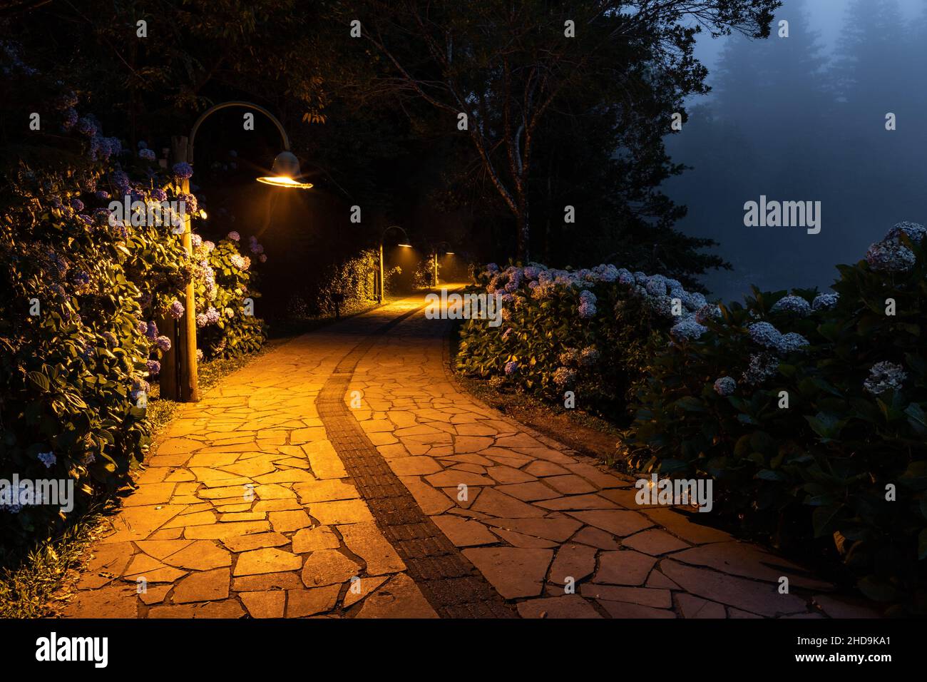Walkpath with ilumination in Lago Negro lake at night, Gramado, Rio Grande do Sul, Brazil Stock ...