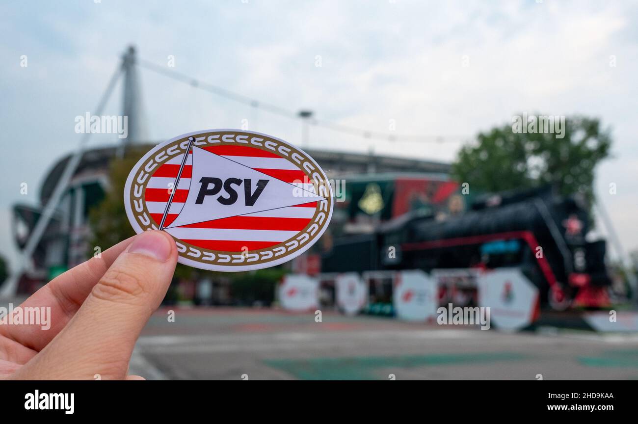 August 30, 2021, Eindhoven, Netherlands. The emblem of the PSV ...