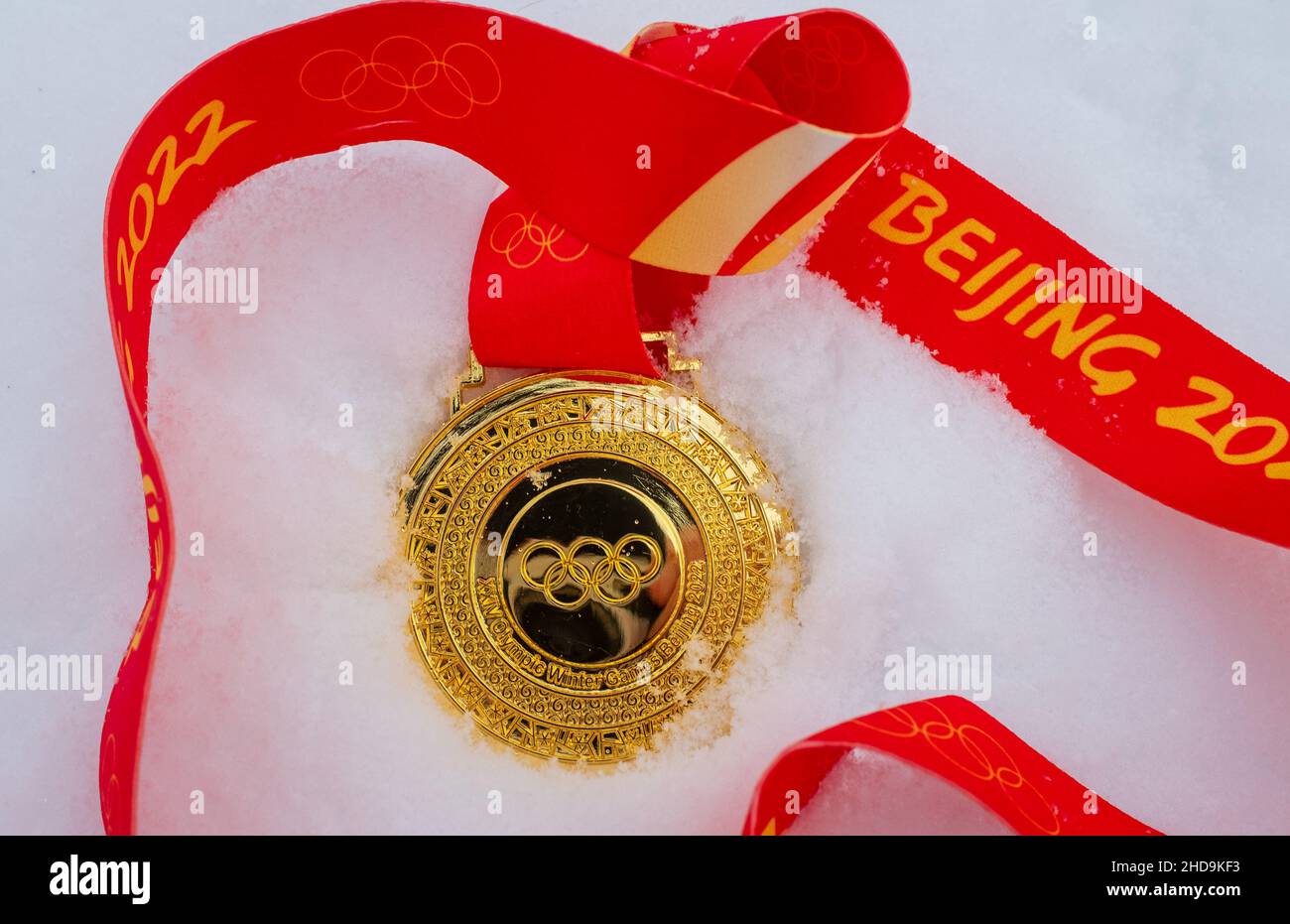 January 4, 2022, Beijing, China. Gold medal of the XXIV Winter Olympic ...