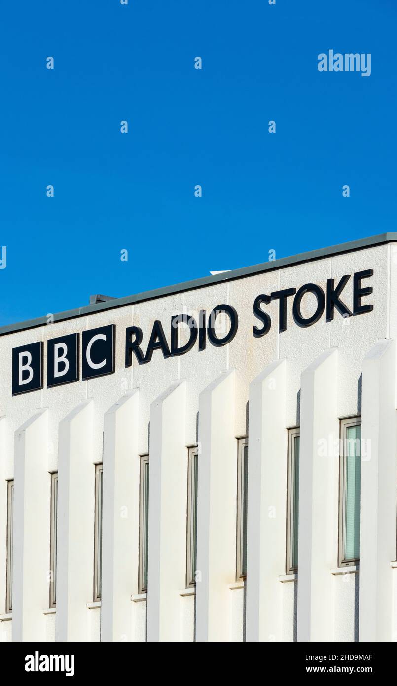 sign on a headquarters and studio building for BBC radio Stoke in Stoke ...