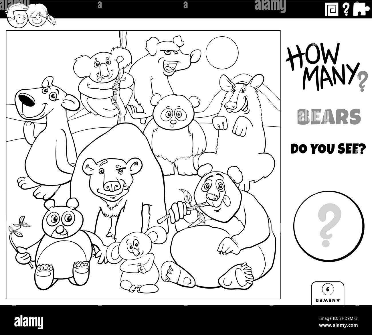 Black and white illustration of educational counting game for children ...