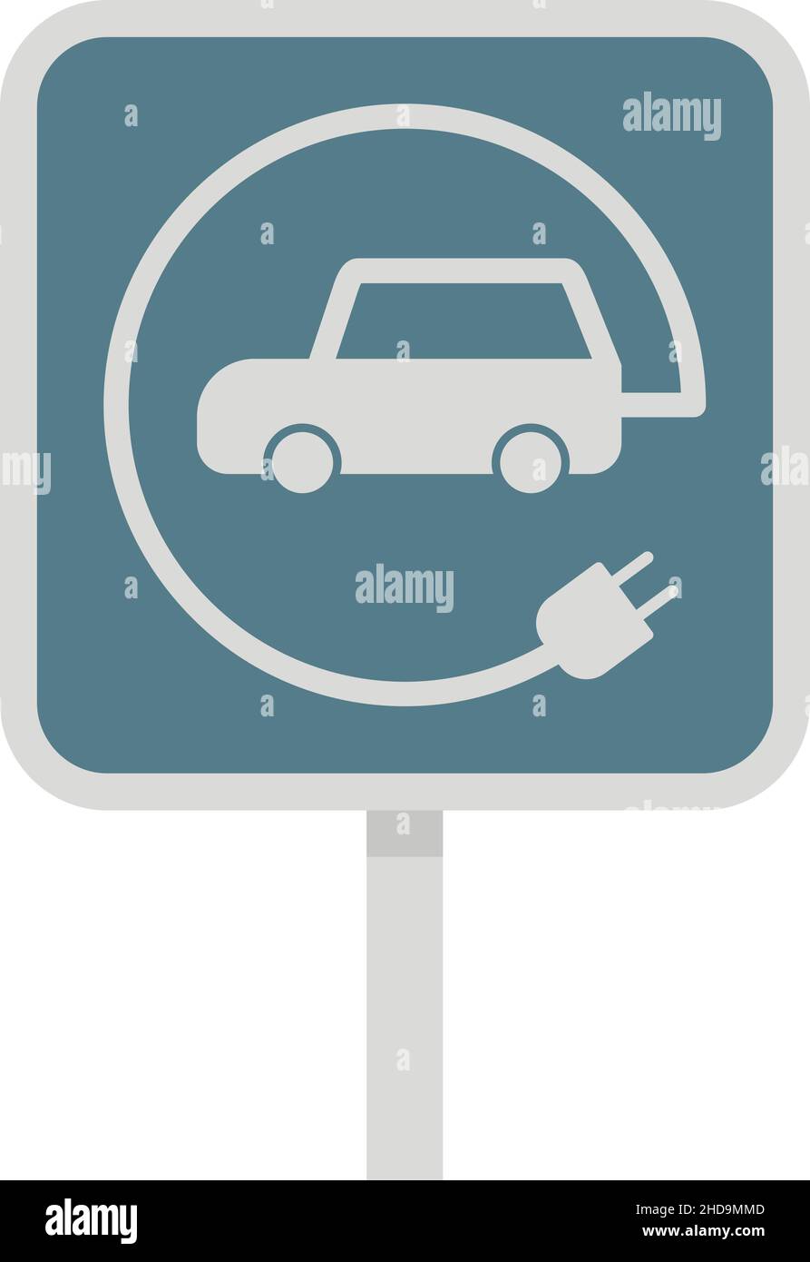 Electric car road sign icon. Flat illustration of Electric car road ...