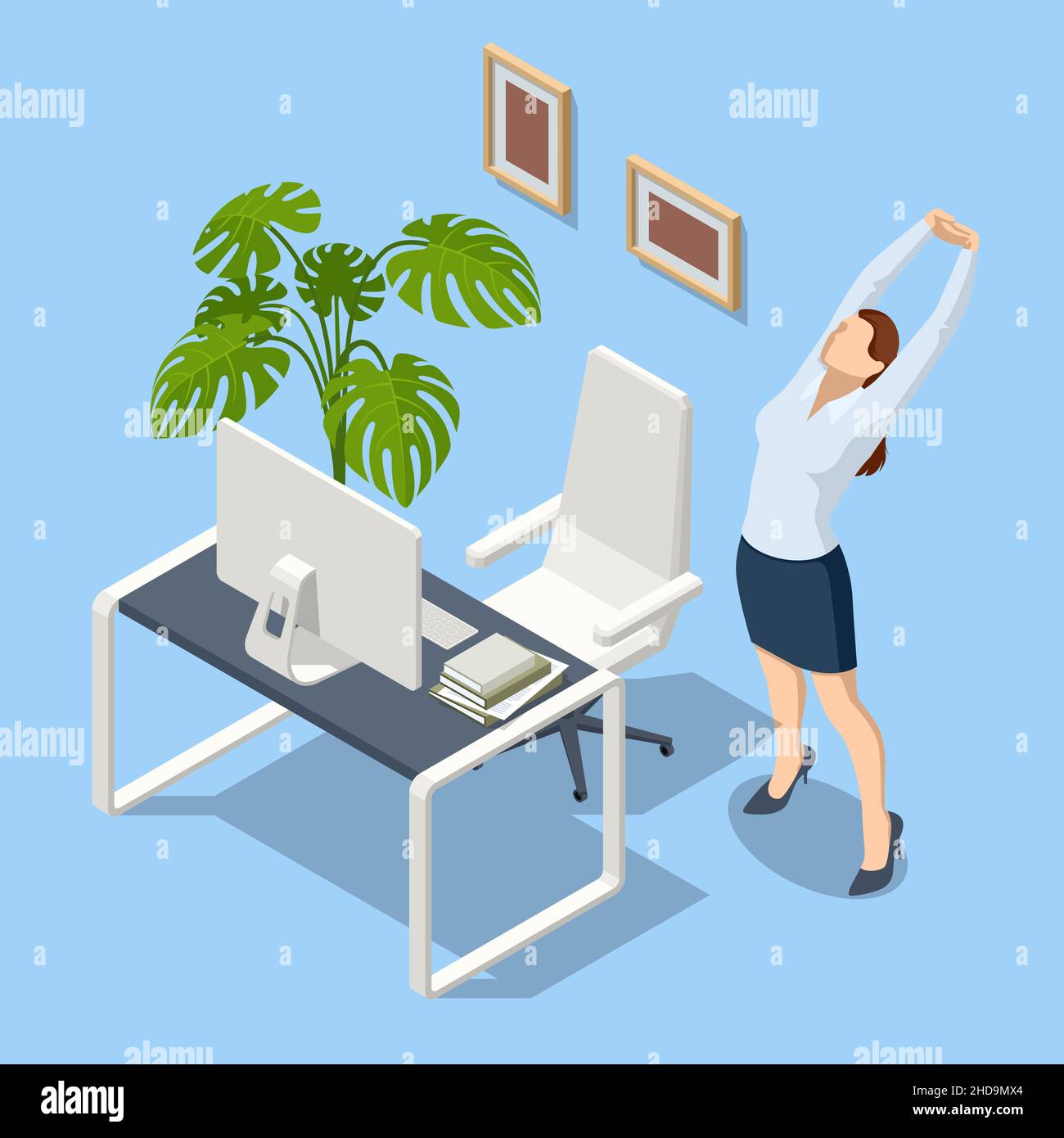 Isometric business and healthy lifestyle. Positive office worker ...