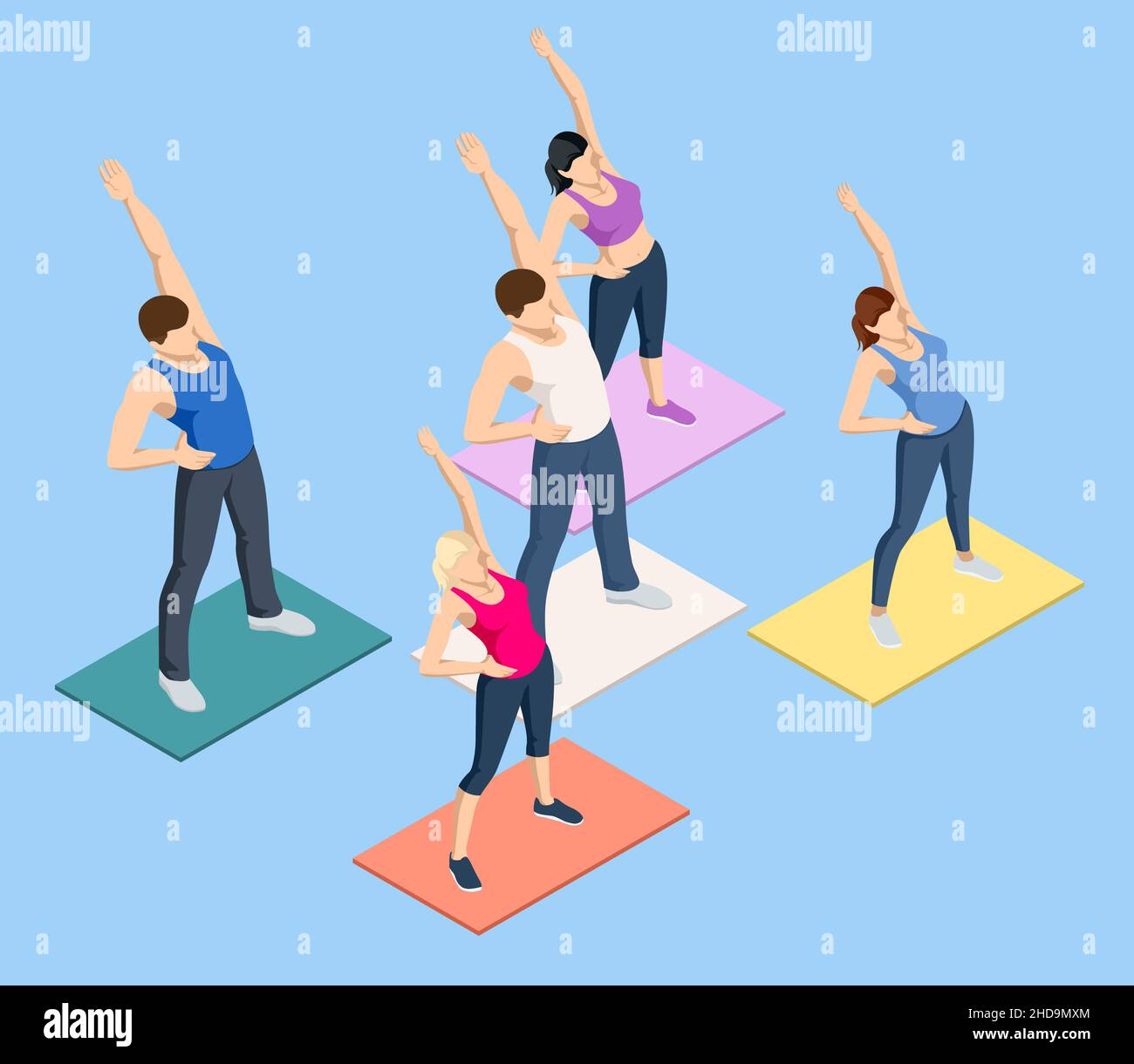 Isometric gymnastics, morning concept. Morning fitness exercising ...