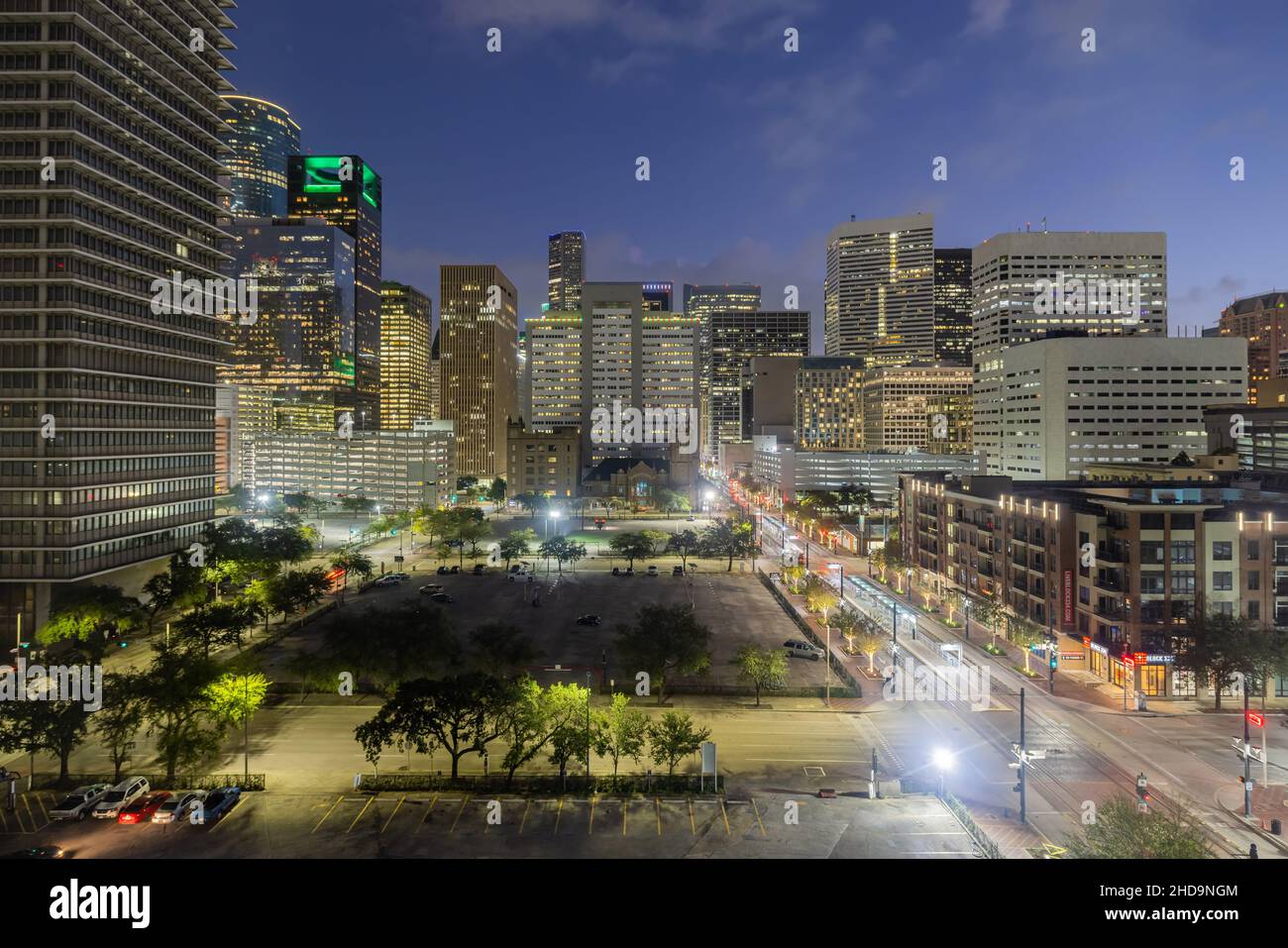 Texas, DEC 26 2021 - Night view of the skyline cityscape Stock Photo ...