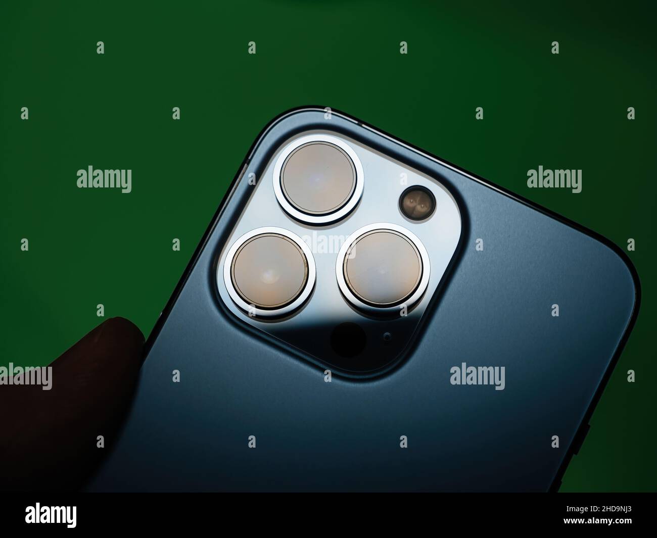 Apple Computers iPhone 13 pro smartphone showing the triple camera on ...