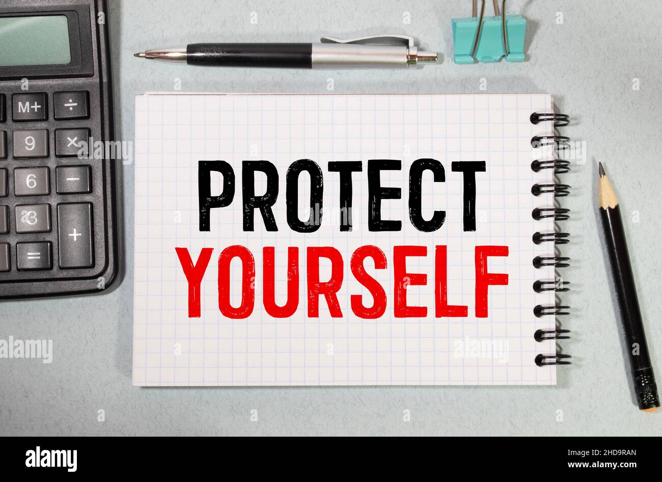 PROTECT YOURSELF text on sticker on diagram background Stock Photo - Alamy