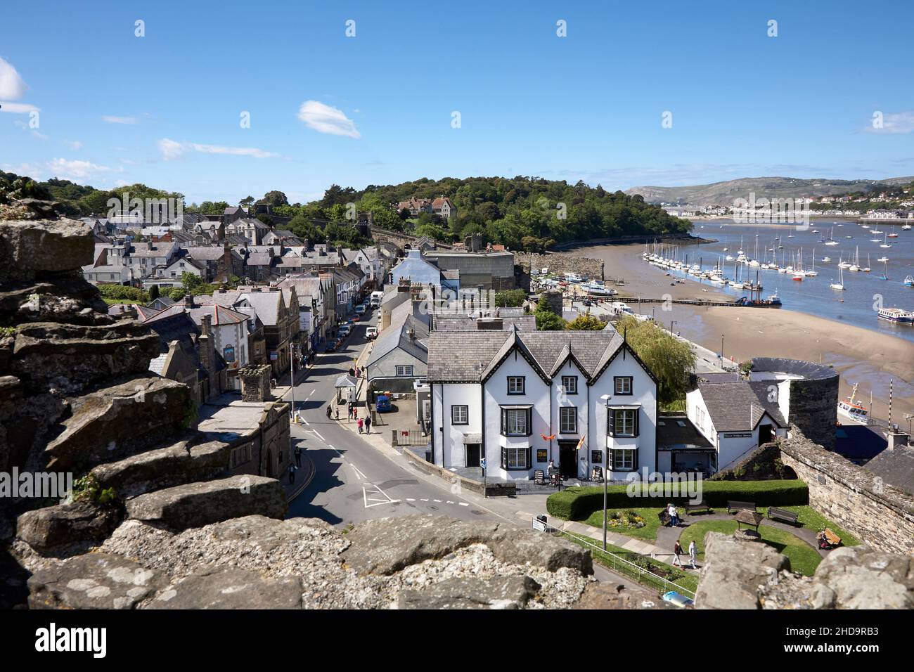 Views of River Conway and town from castle walls Stock Photo - Alamy