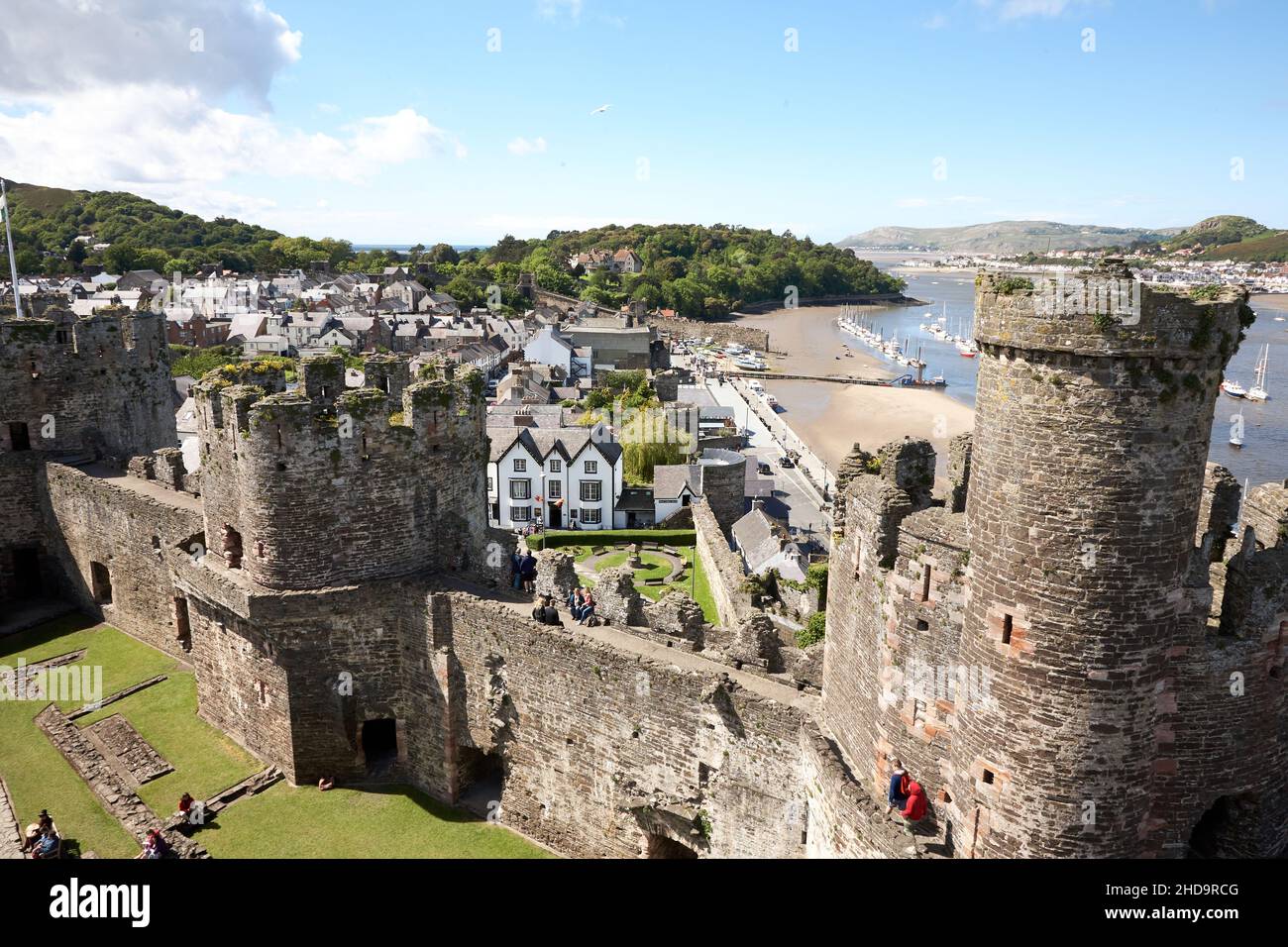 Views of River Conway and town from castle walls Stock Photo - Alamy
