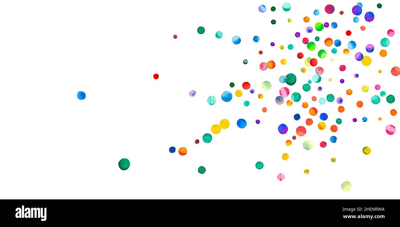 Watercolor confetti on white background. Alive rainbow colored dots ...
