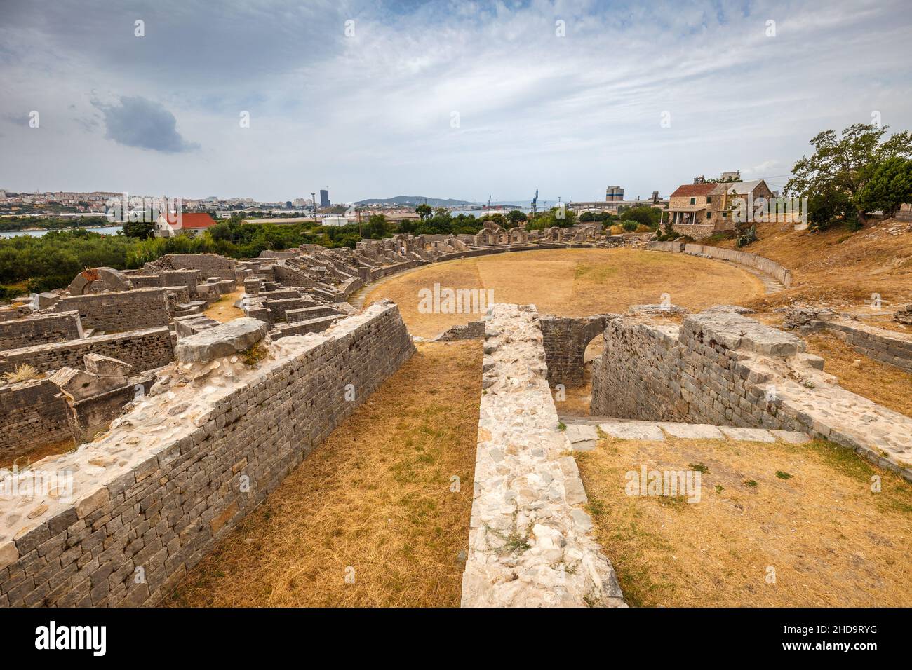 Ruins of the amphitheater of archaeological roman settlement in the ...