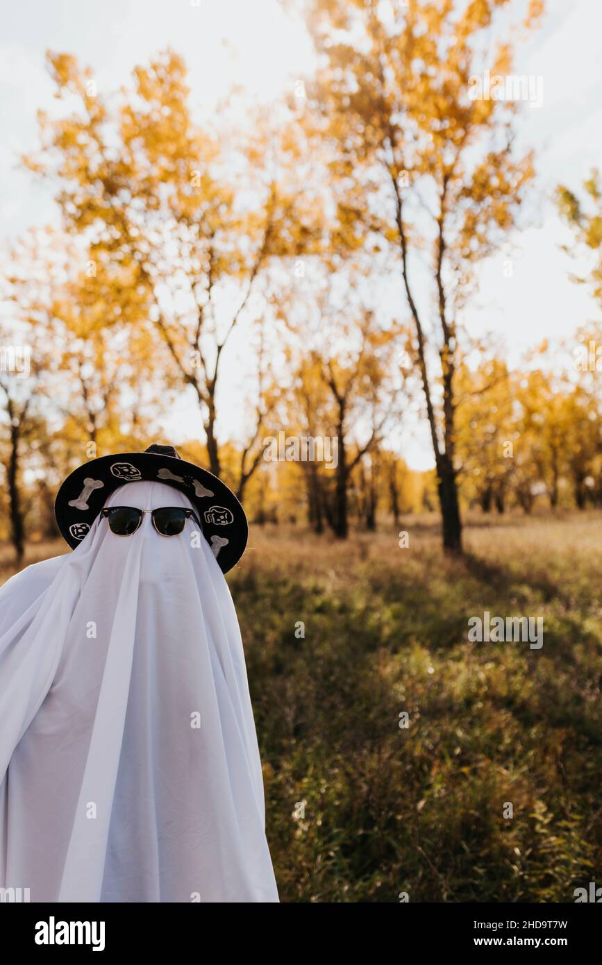 Person leaning into frame dressed as a ghost at a park Stock Photo - Alamy