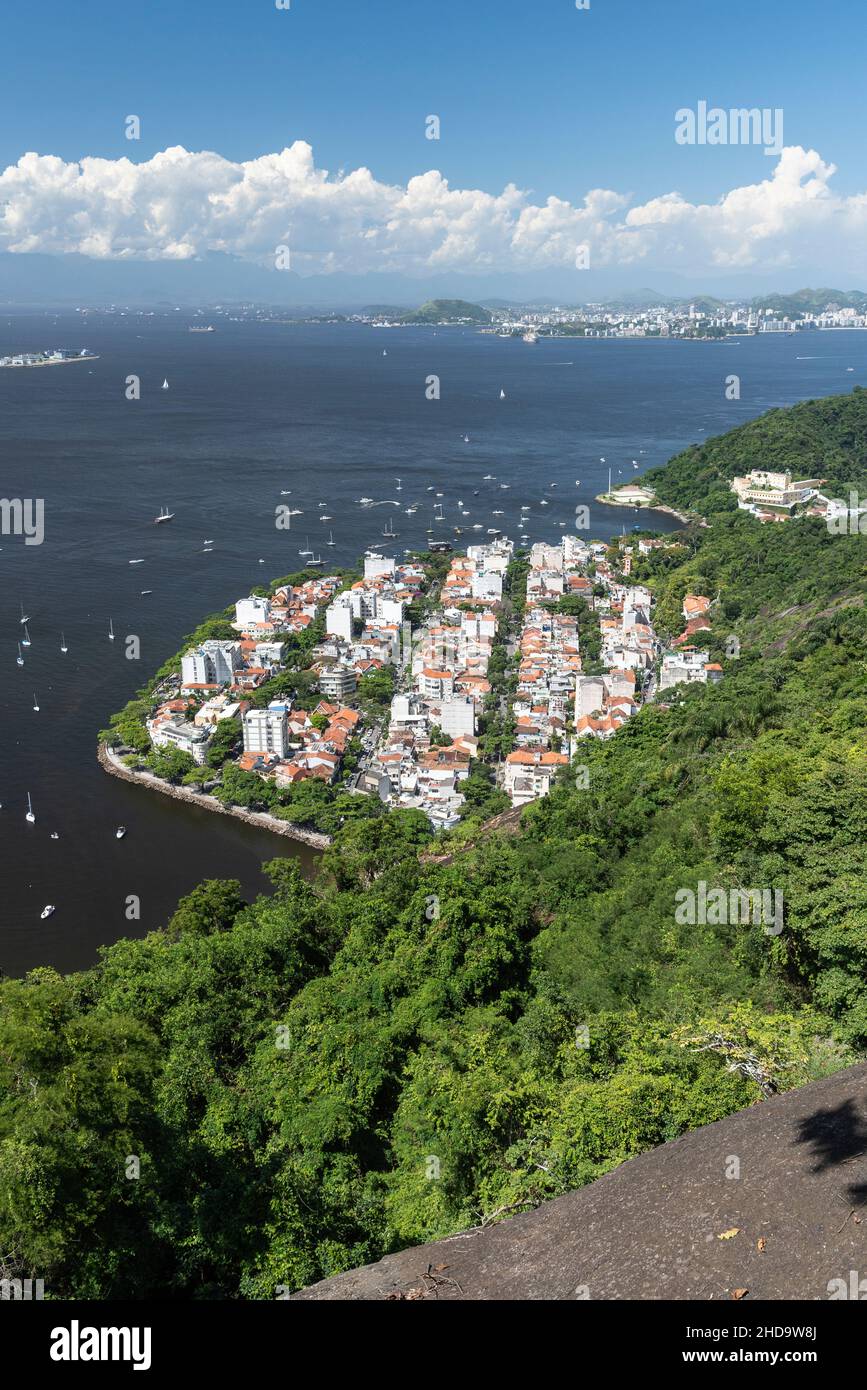Beautiful view to Urca residential buildings and Guanabara Bay Stock ...