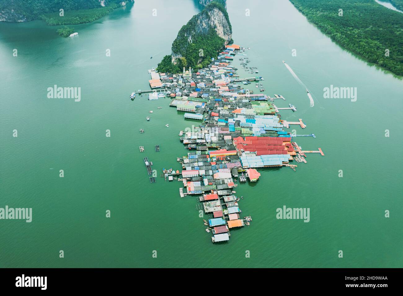 scenic aerial view of floating village Ko Panyi, Phang Nga, Thailand ...