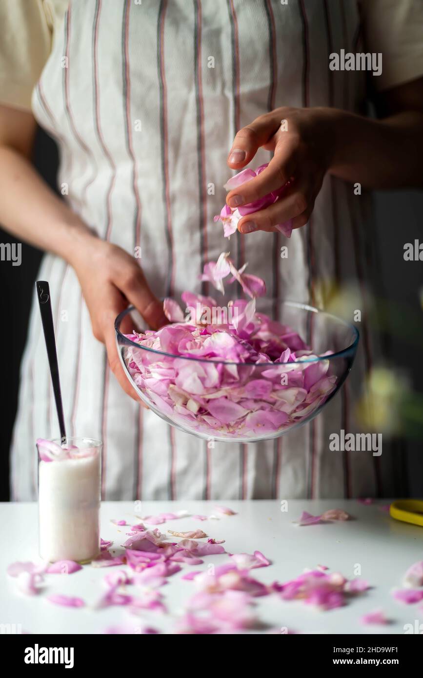 Woman making jam in kitchen hi-res stock photography and images - Alamy