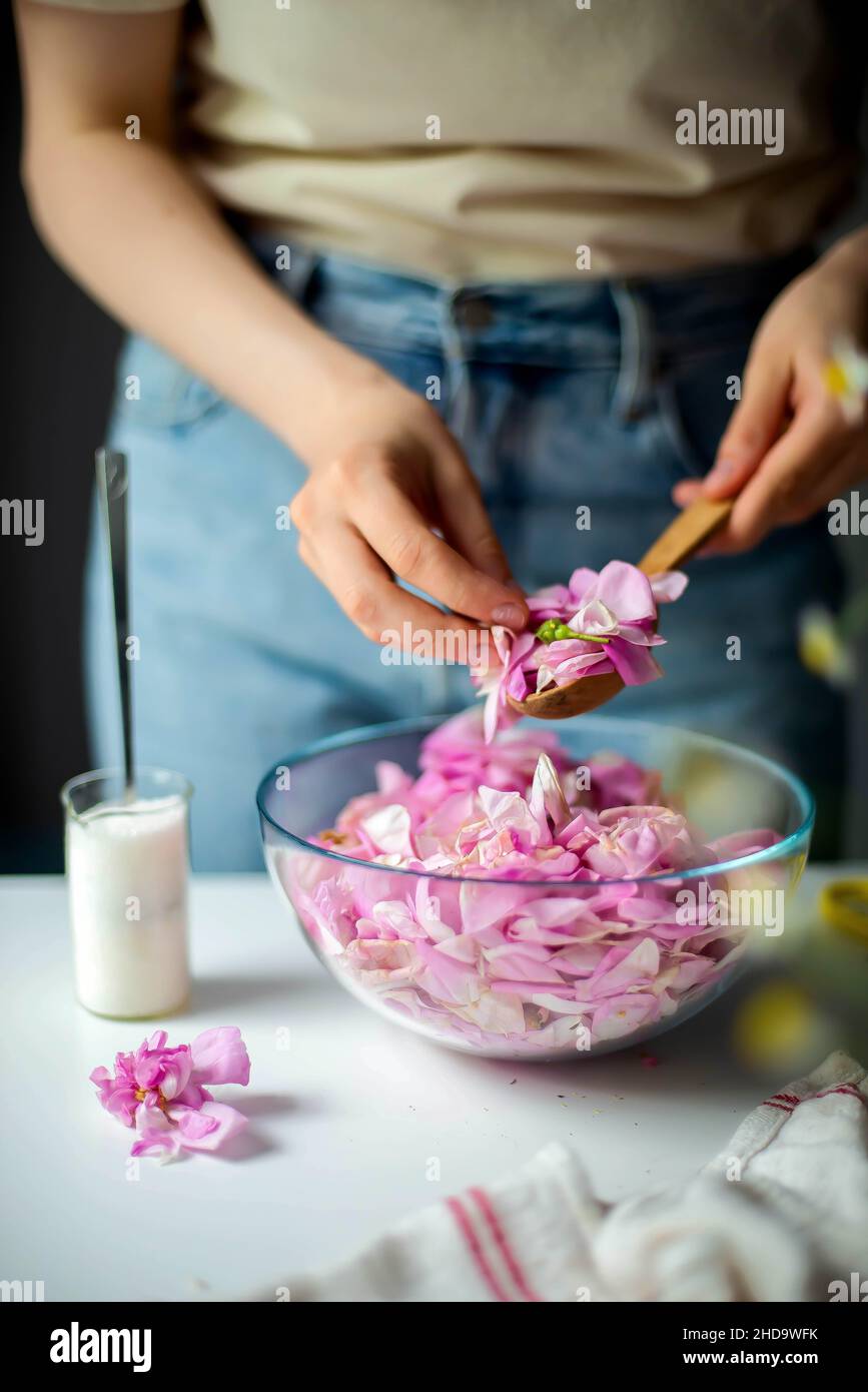 Woman making jam in kitchen hi-res stock photography and images - Alamy