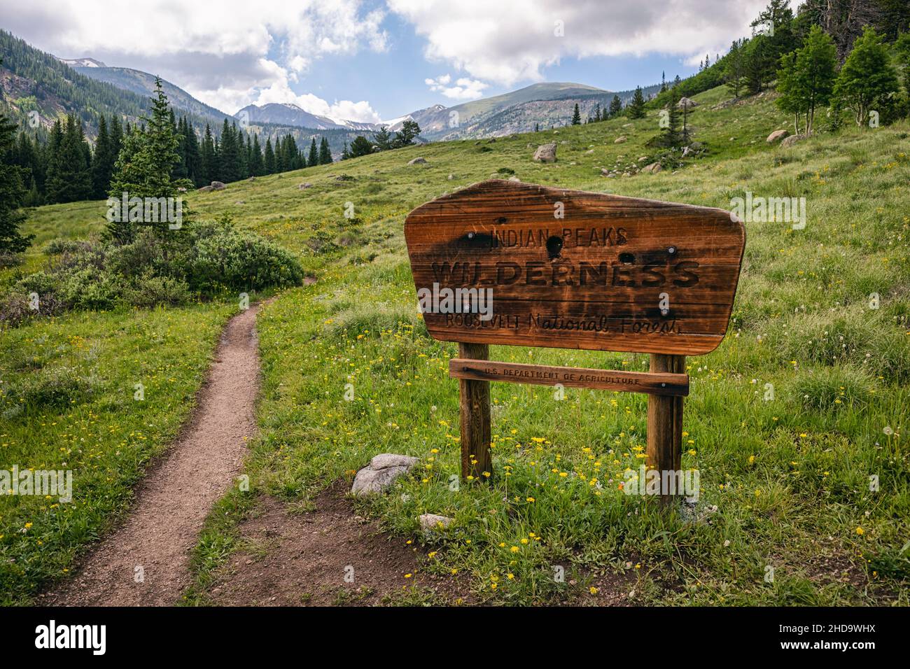 Wilderness sign in the Indian Peaks Wilderness, Colorado Stock Photo ...