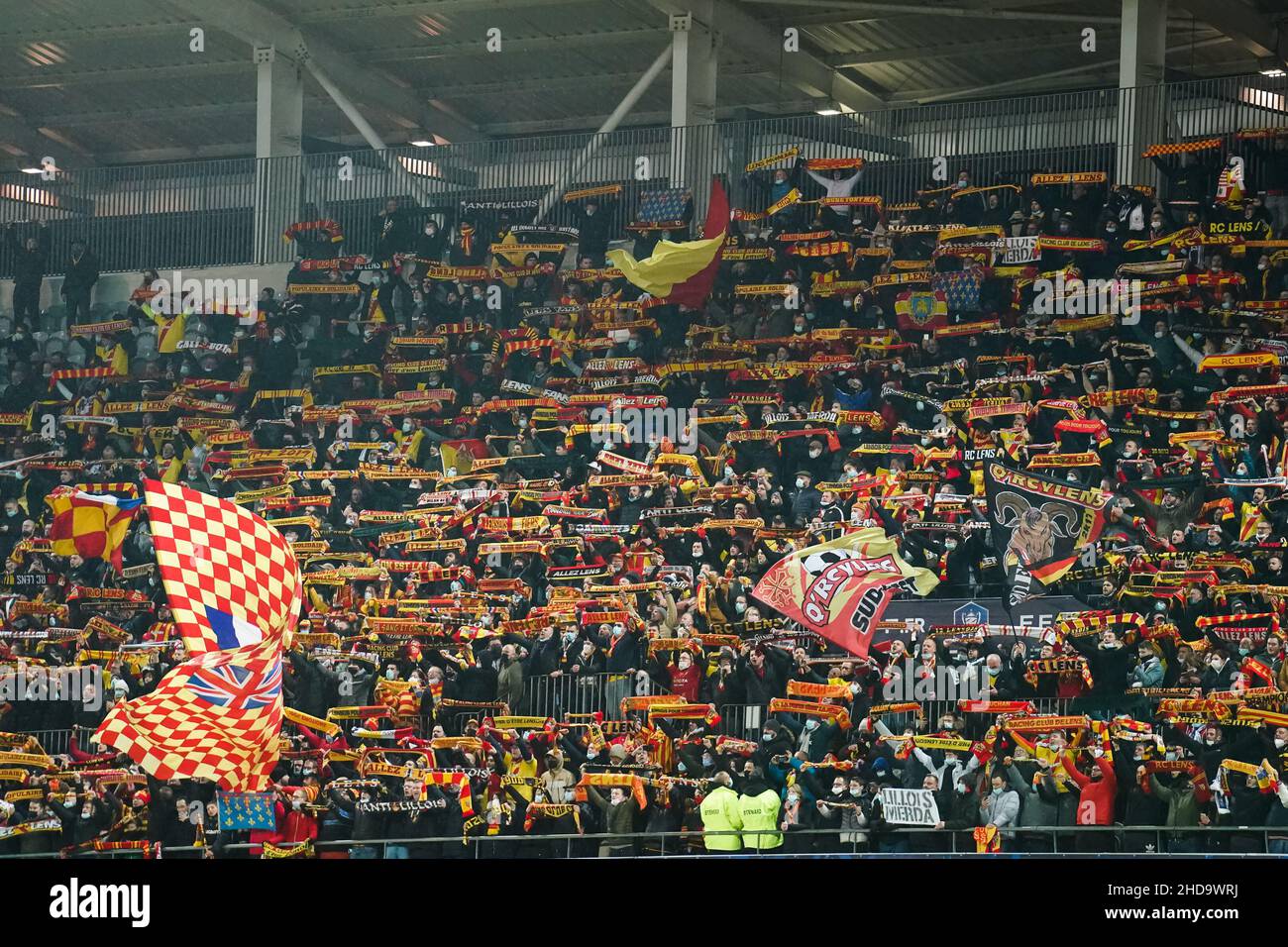 LENS, FRANCE - JANUARY 4: Fans of RC Lens during the French Cup match ...