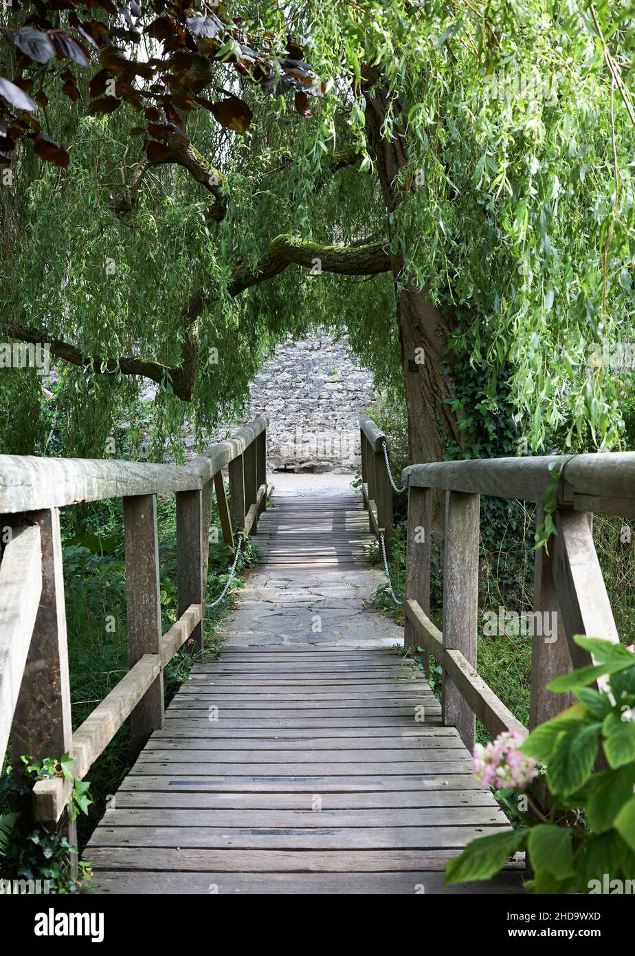 Bridge through the willows over the stream bishops palace wells Stock ...